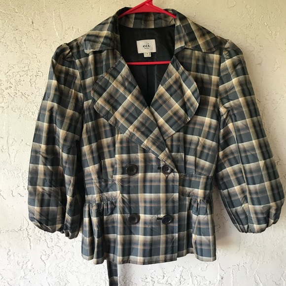 ECI | Jackets & Coats | Eci Silk Neutral Plaid Jacket Double Breasted ...